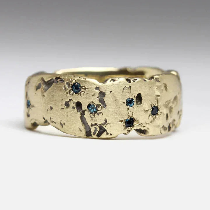 Vintage Golden Forged Ring with Blue Crystal Accents – Grace Parker Jewelry